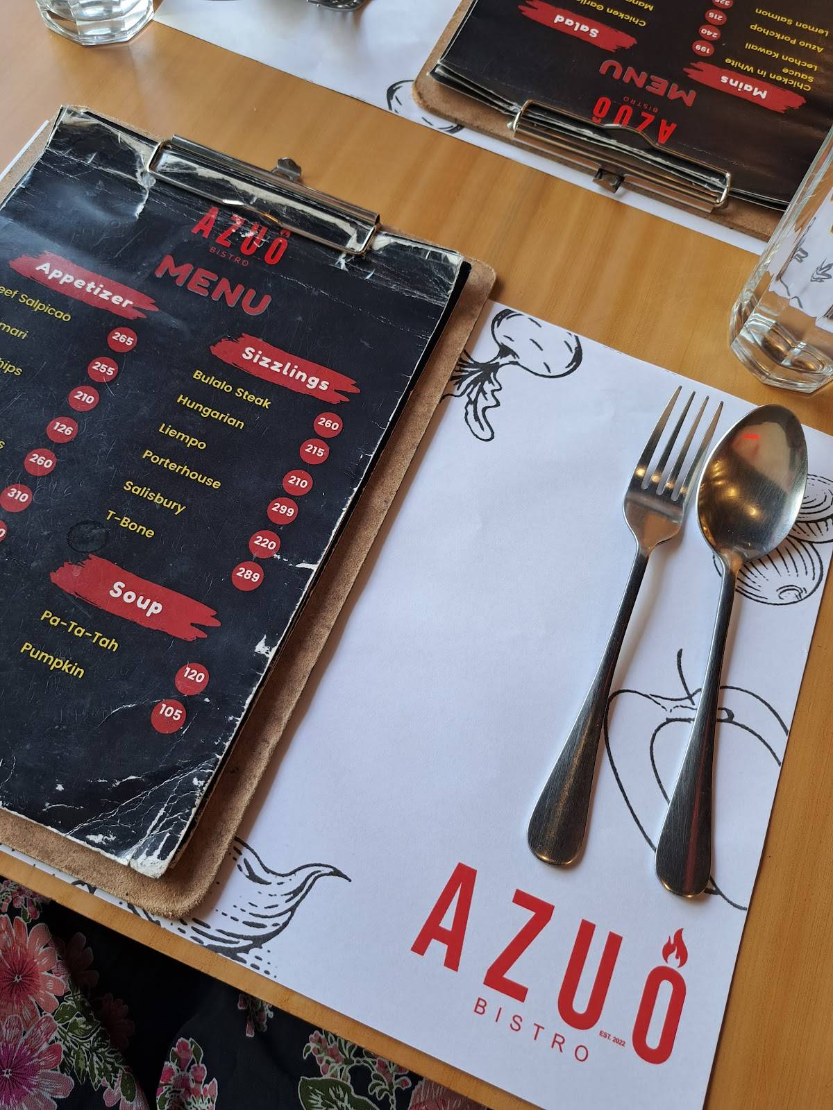 Menu at Azuo Bistro restaurant, Davao City