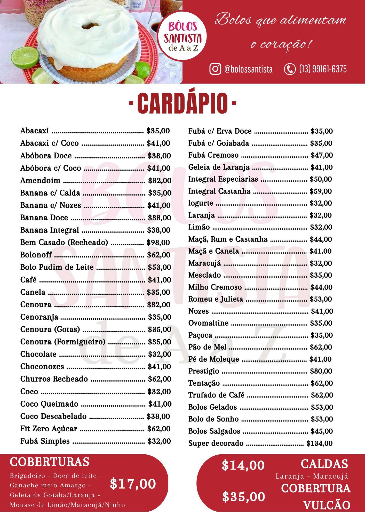 Menu em Bôlos Santista café, Santos