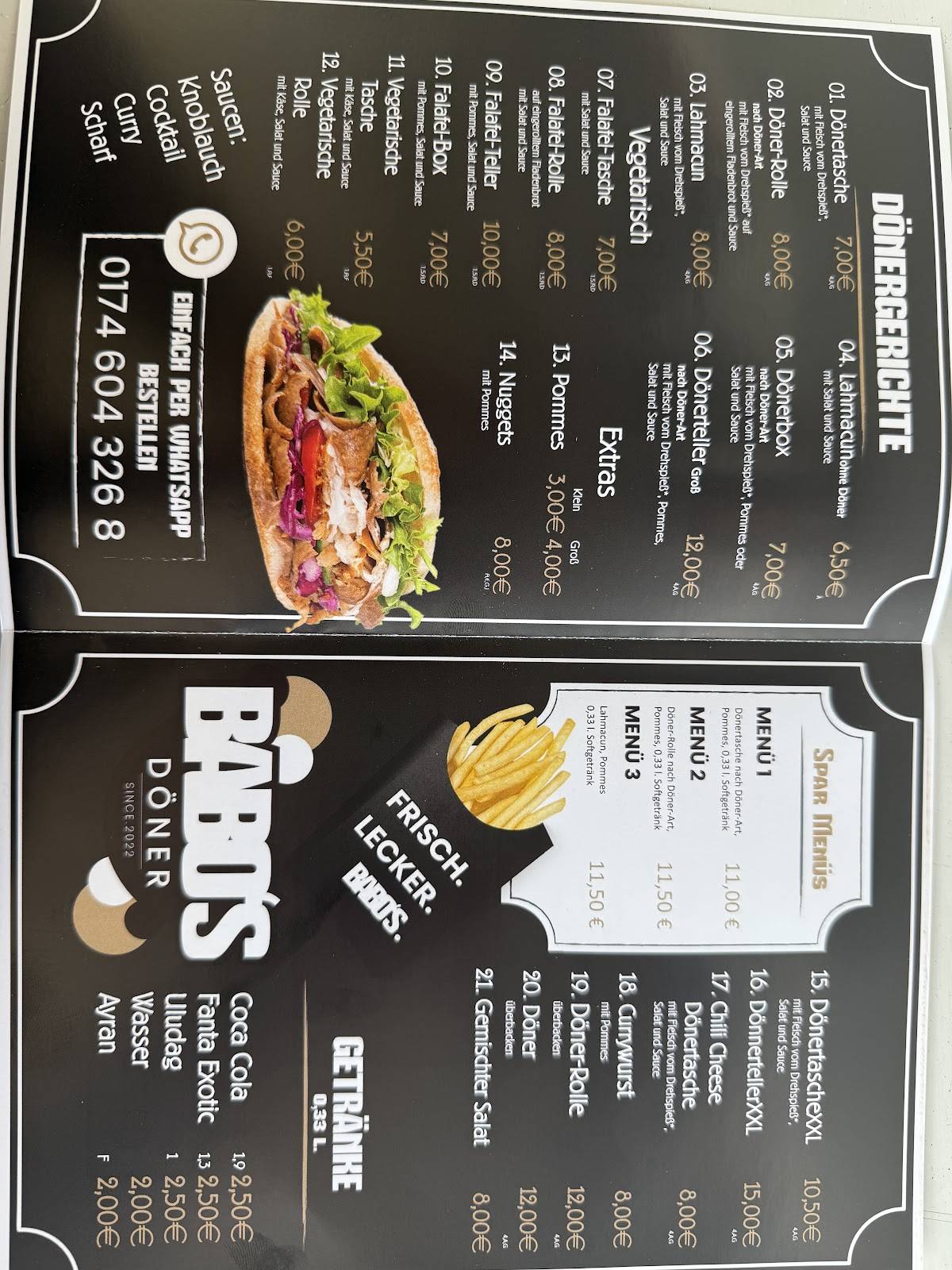 Speisekarte von BABO’S Döner restaurant, Porta Westfalica