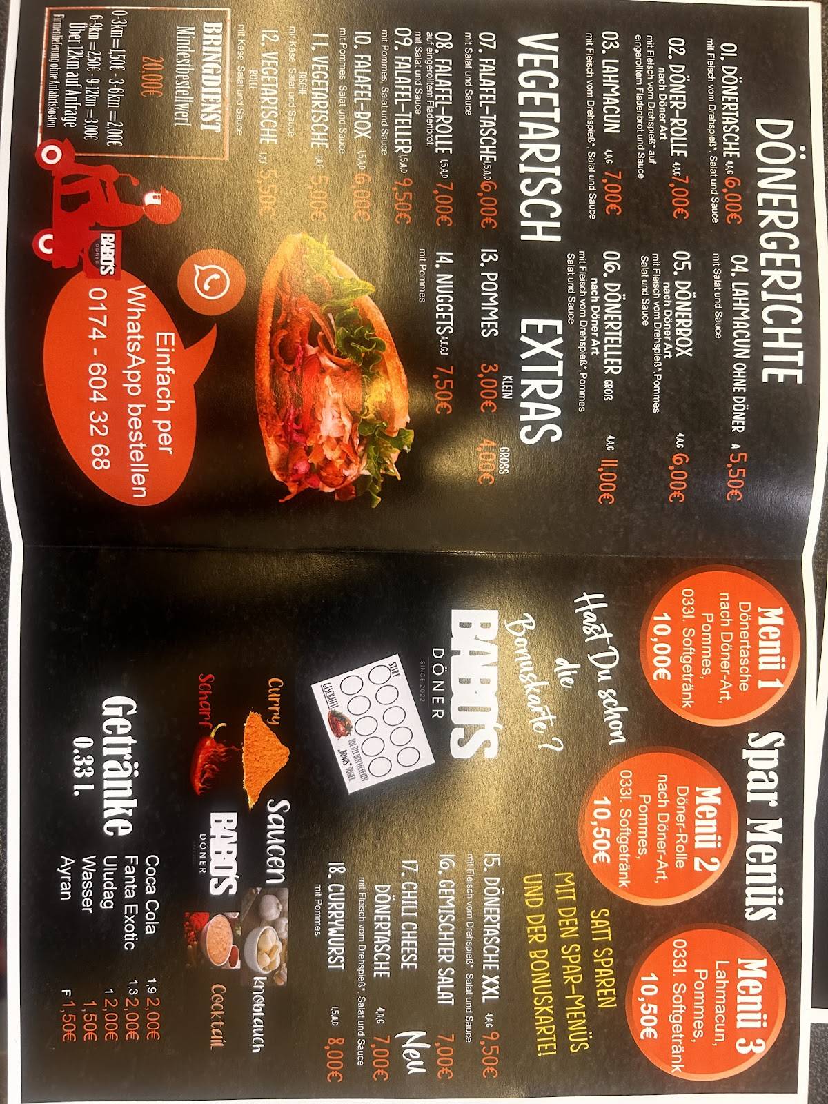 Speisekarte von BABO’S Döner restaurant, Porta Westfalica