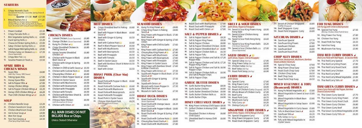 Menu at BAMBOO INN, Glasgow