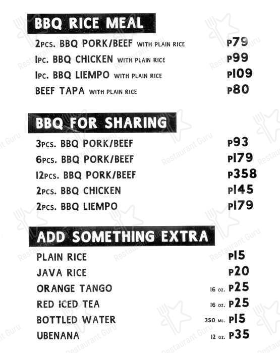 Carta de BBQ BOB (Take-out), Muntinlupa, 298 Montillano St