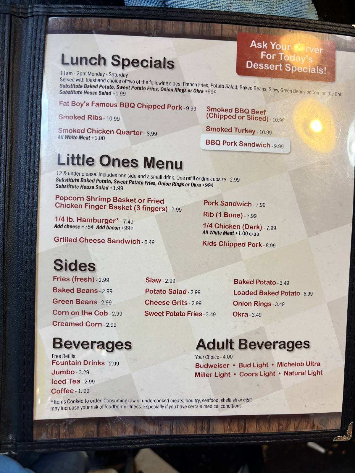 Menu at Fat Boy's Backyard BBQ & More, Sylvester