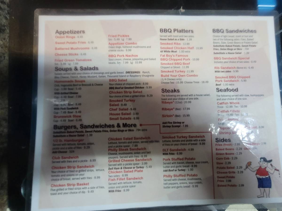 Menu at Fat Boy's Backyard BBQ & More, Sylvester