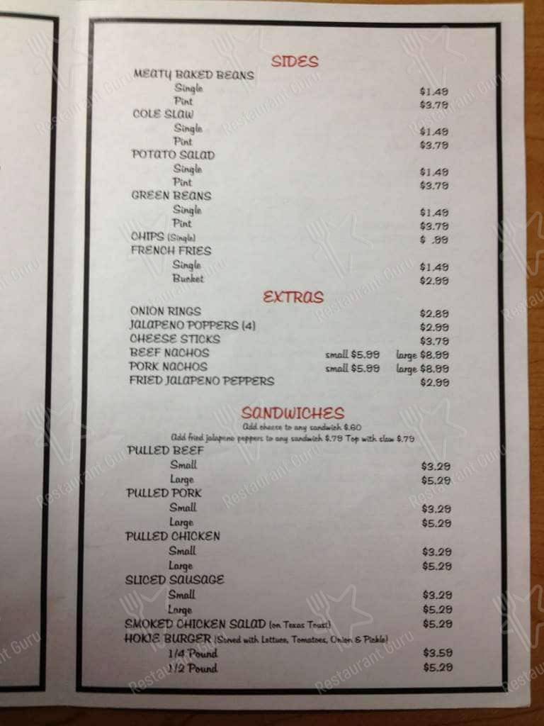 Menu at Hokie's BBQ & Grill, Lucedale