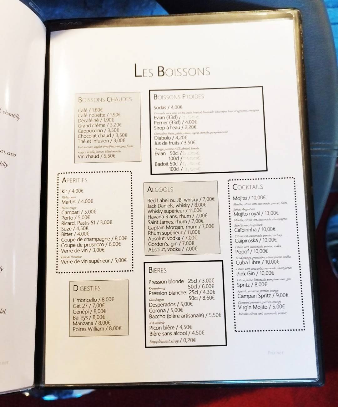 Carta de barbacoa La Résidence, Guillaumes