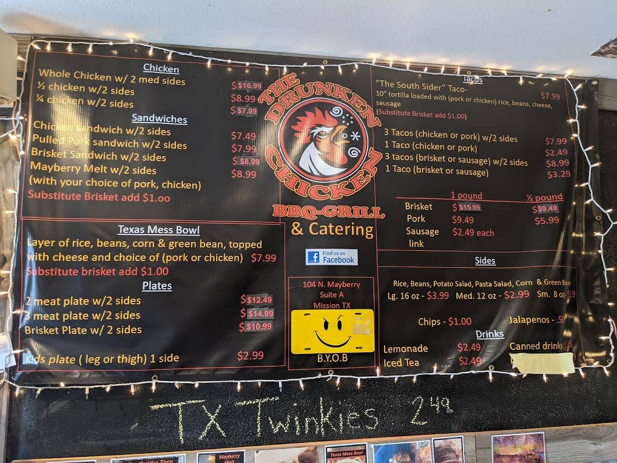 Menu at The Drunken Chicken BBQ, Mission