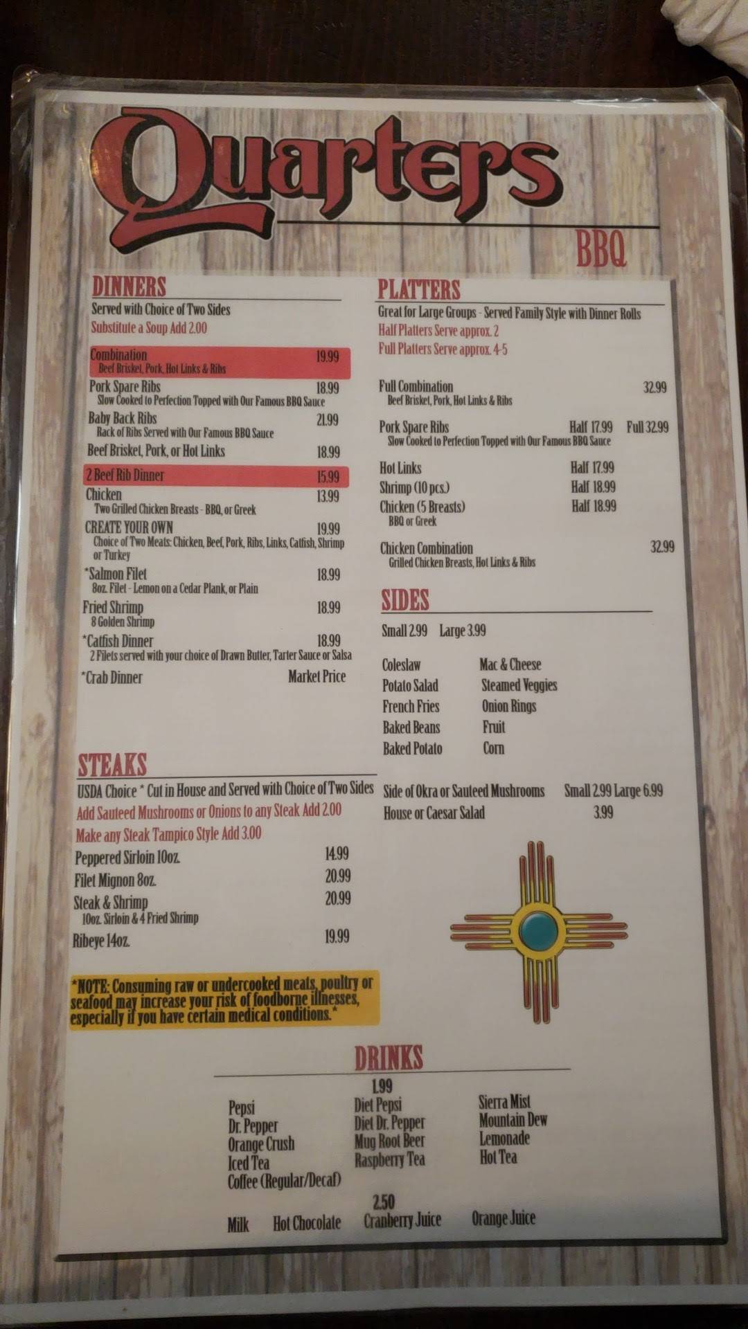 Menu at The Quarters BBQ, Albuquerque, Wyoming Blvd NE