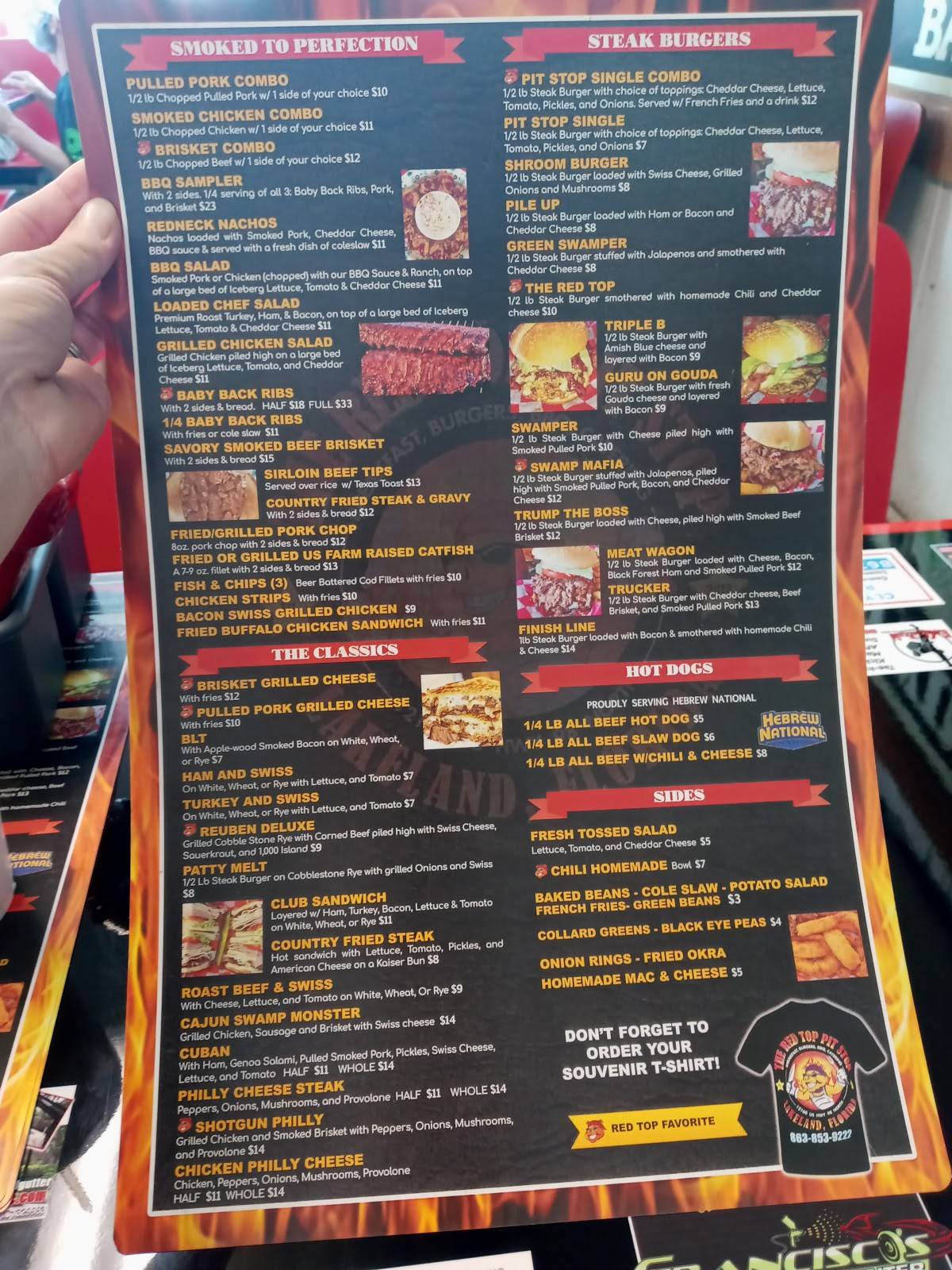 Menu at The Red Top Pit Stop BBQ, Lakeland, US Hwy 98 N