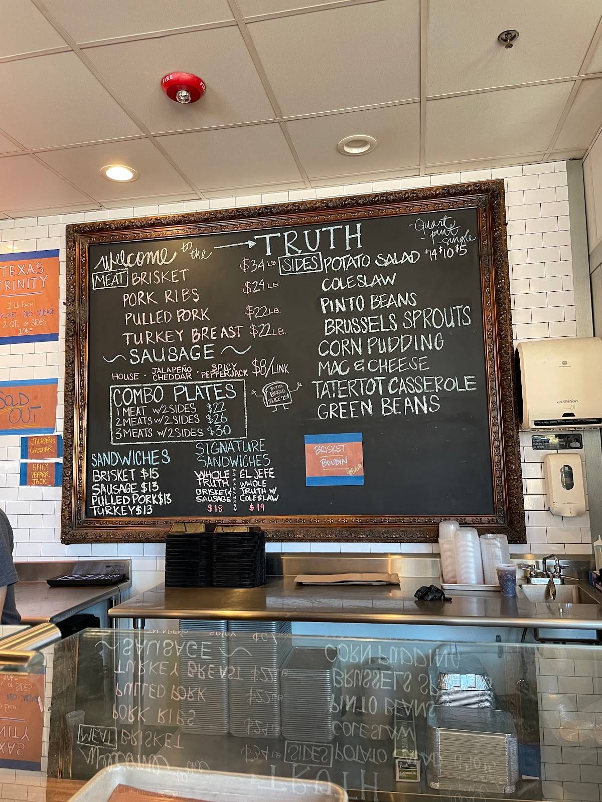 Menu at Truth BBQ, Houston