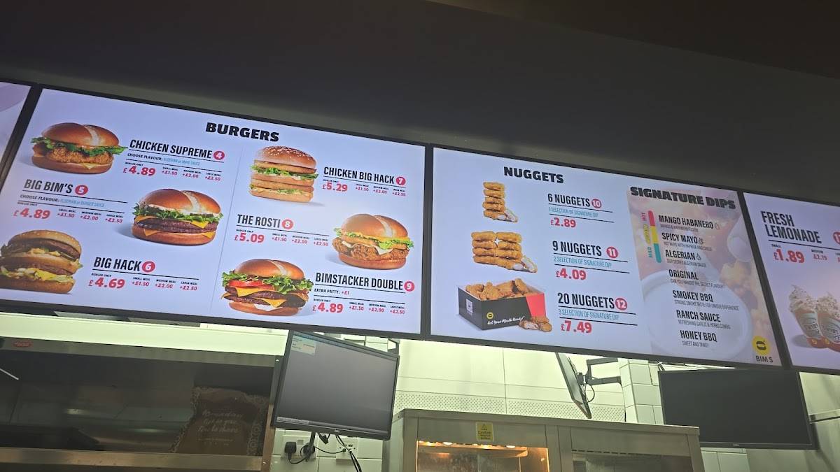 Menu at BIM'S restaurant, Luton