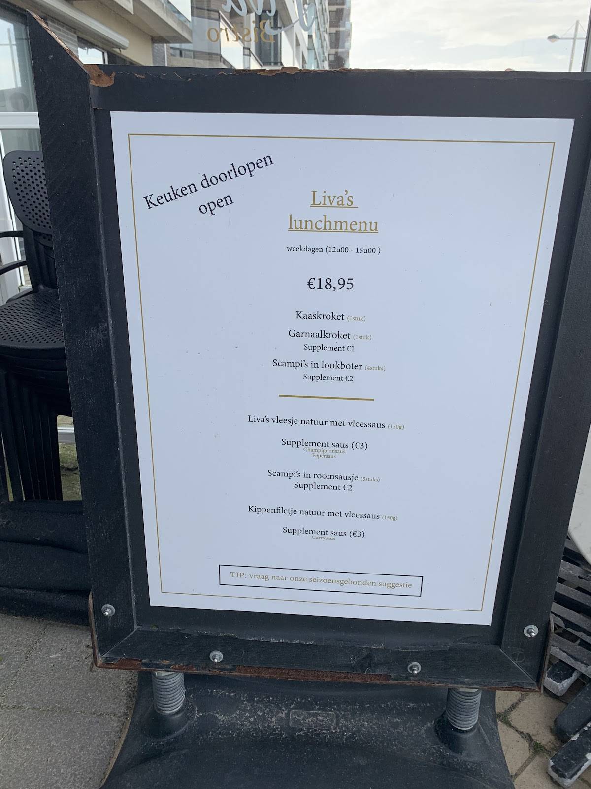 Menu at Bistra Liva restaurant, Middelkerke
