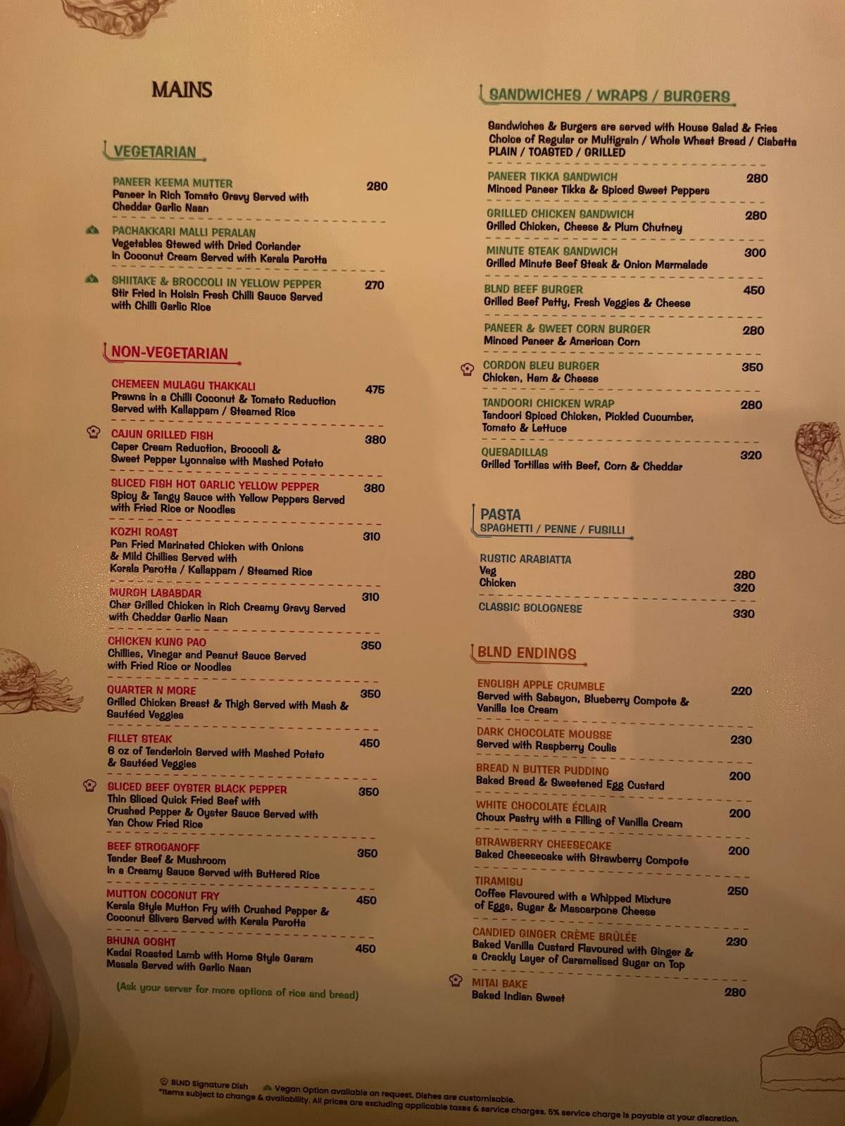 Menu at BLND Restobar, Thiruvananthapuram, SFS Cyber Palms Rd