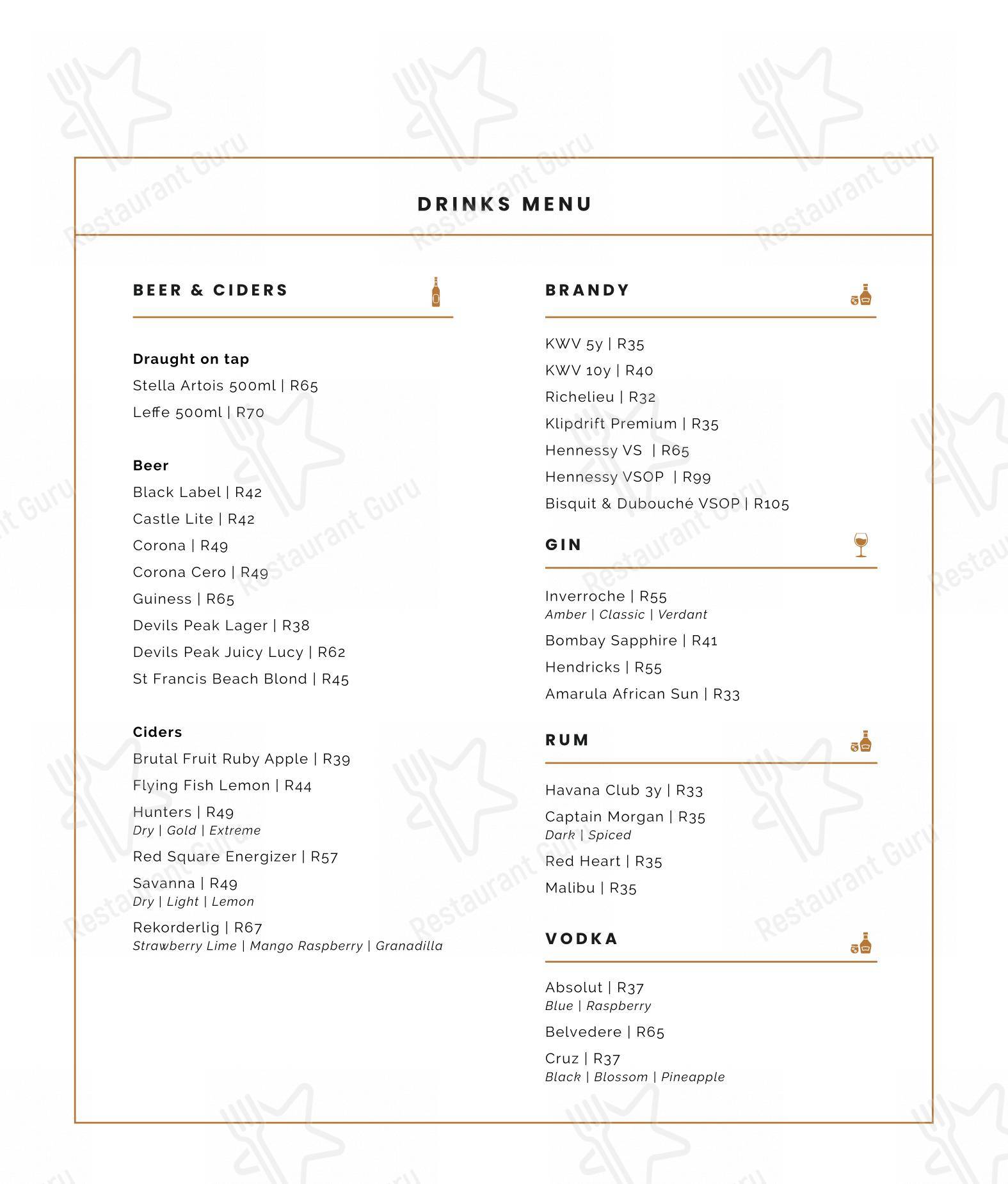 Menu at BOMA Restaurant South Africa, Pretoria