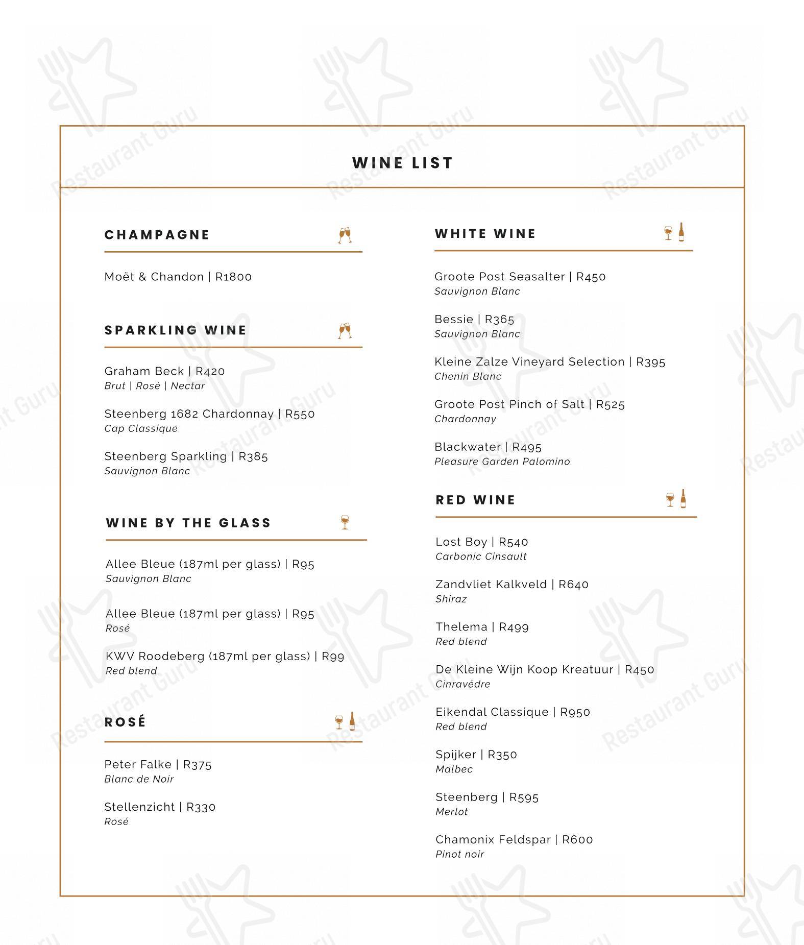 Menu at BOMA Restaurant South Africa, Pretoria
