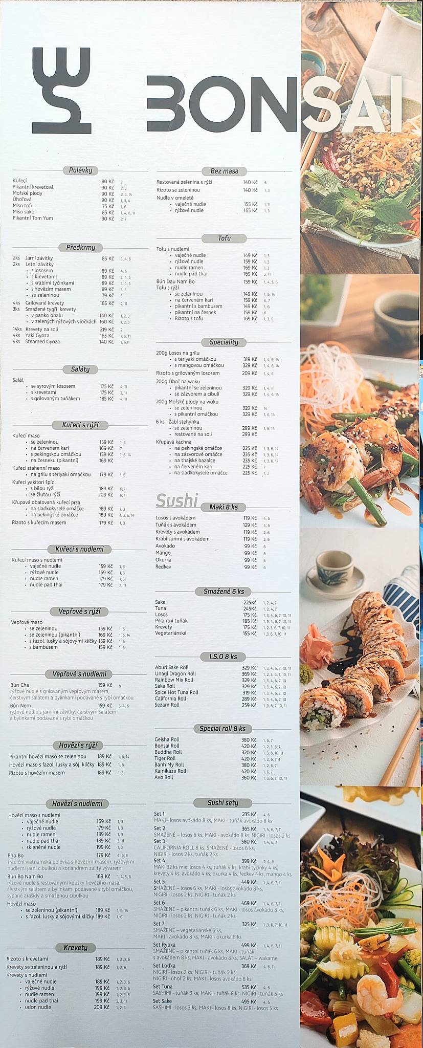 Menu at BONSAI Restaurant & Sushi Bar, Prague