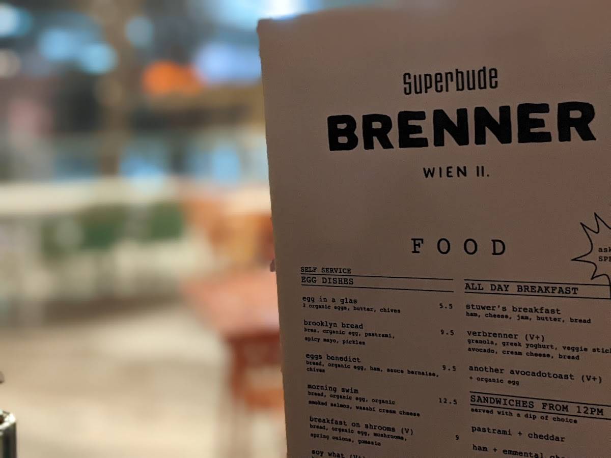 Menu at BRENNER cafe, Vienna