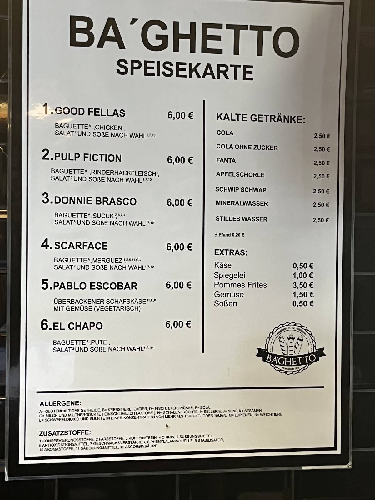 Speisekarte von Ba’Ghetto fast Food, Frankfurt am Main