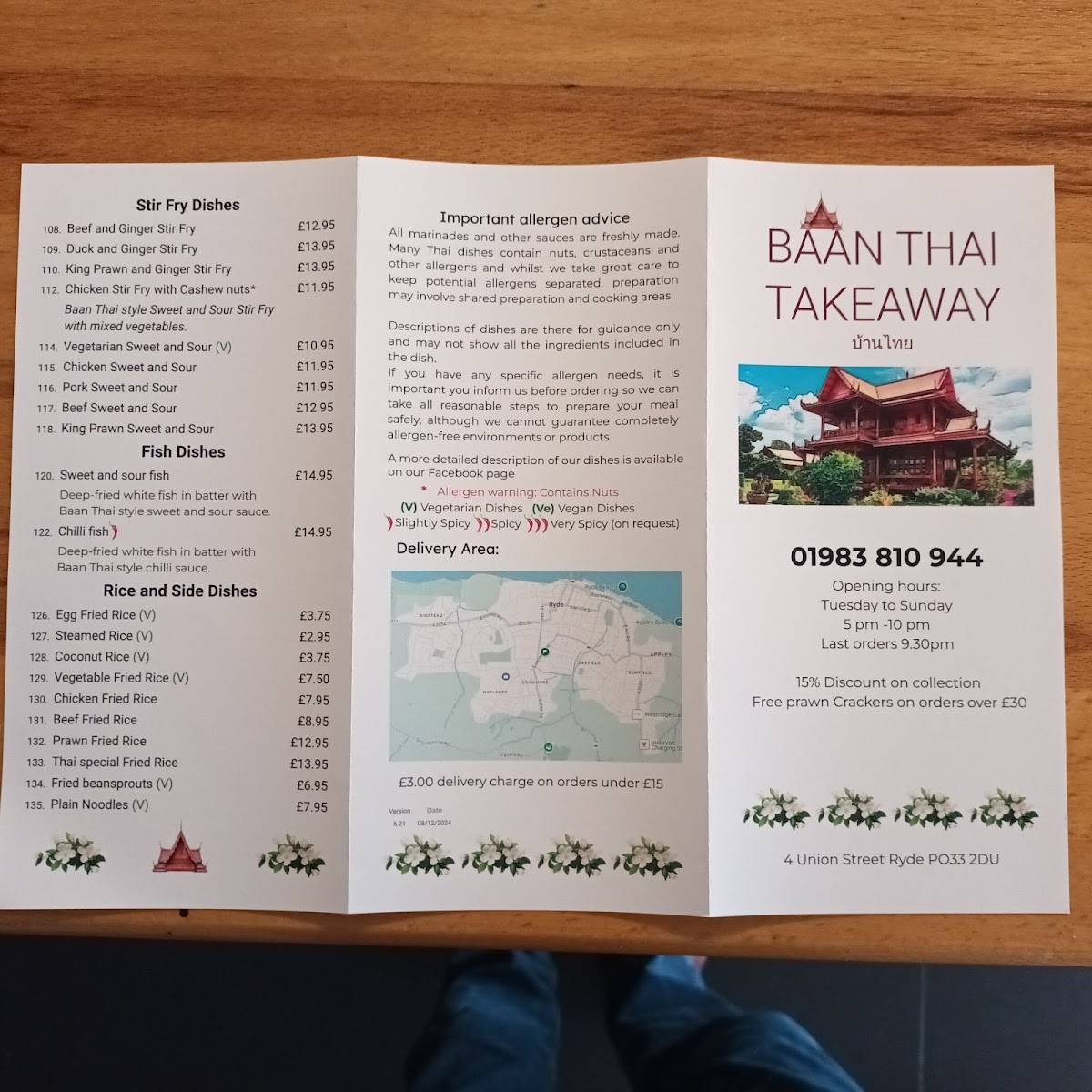 Menu at Baan Thai Restaurant, Ryde