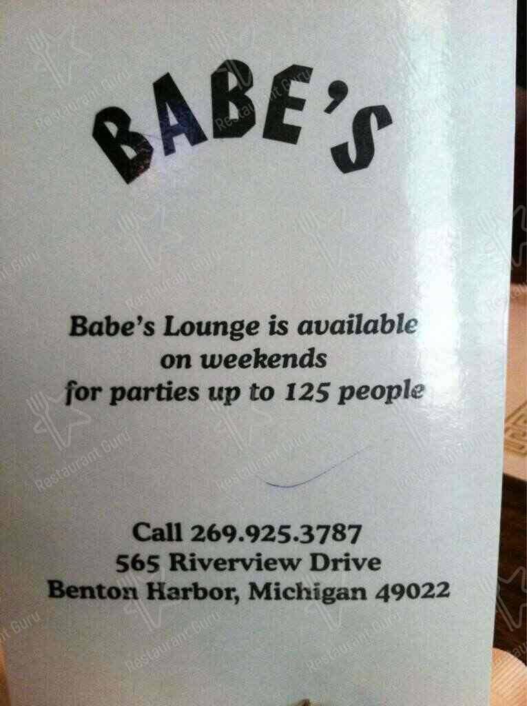 Menu at Babe’s Riverfront Bar & Grill, Benton Harbor