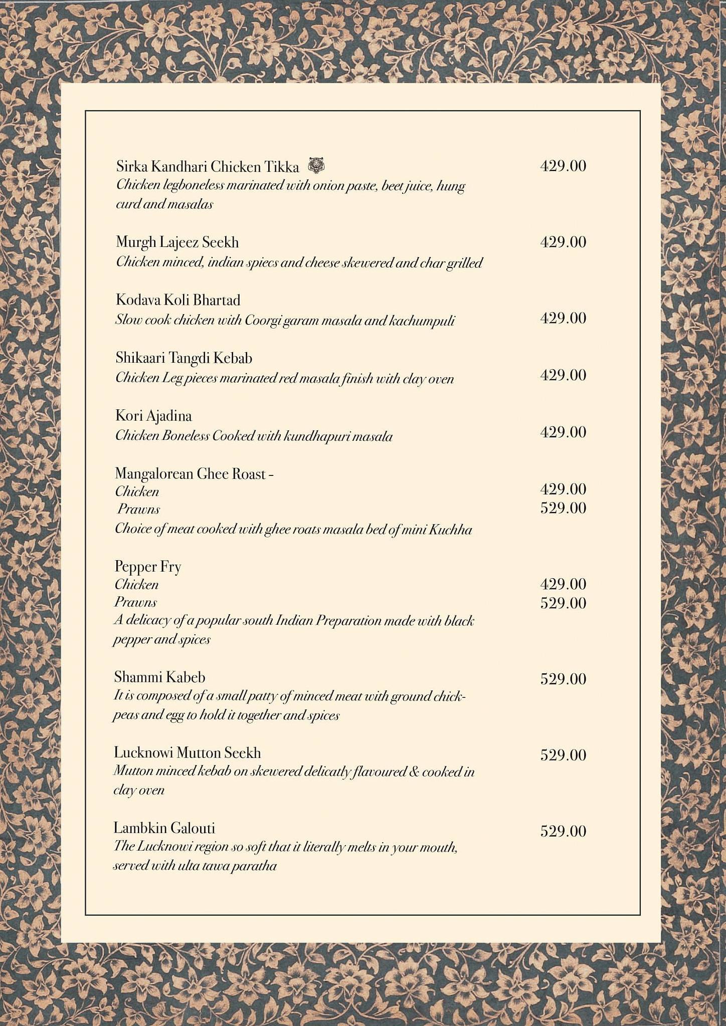 Menu at Badmaash UB City, Bengaluru