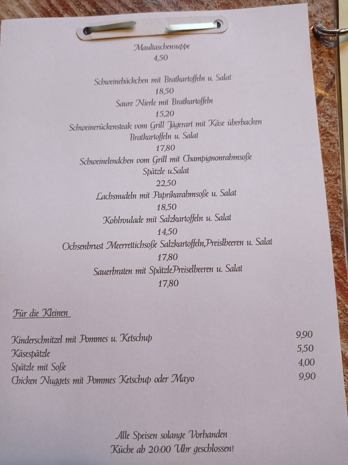 Speisekarte von Badner Stüble restaurant, Steinmauern, Hauptstraße 73