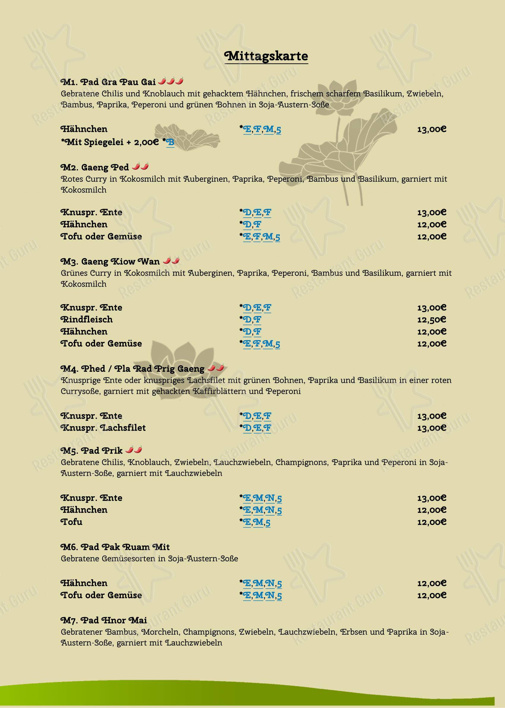 Menu au Bai Bua Thai Restaurant, Wiesbaden