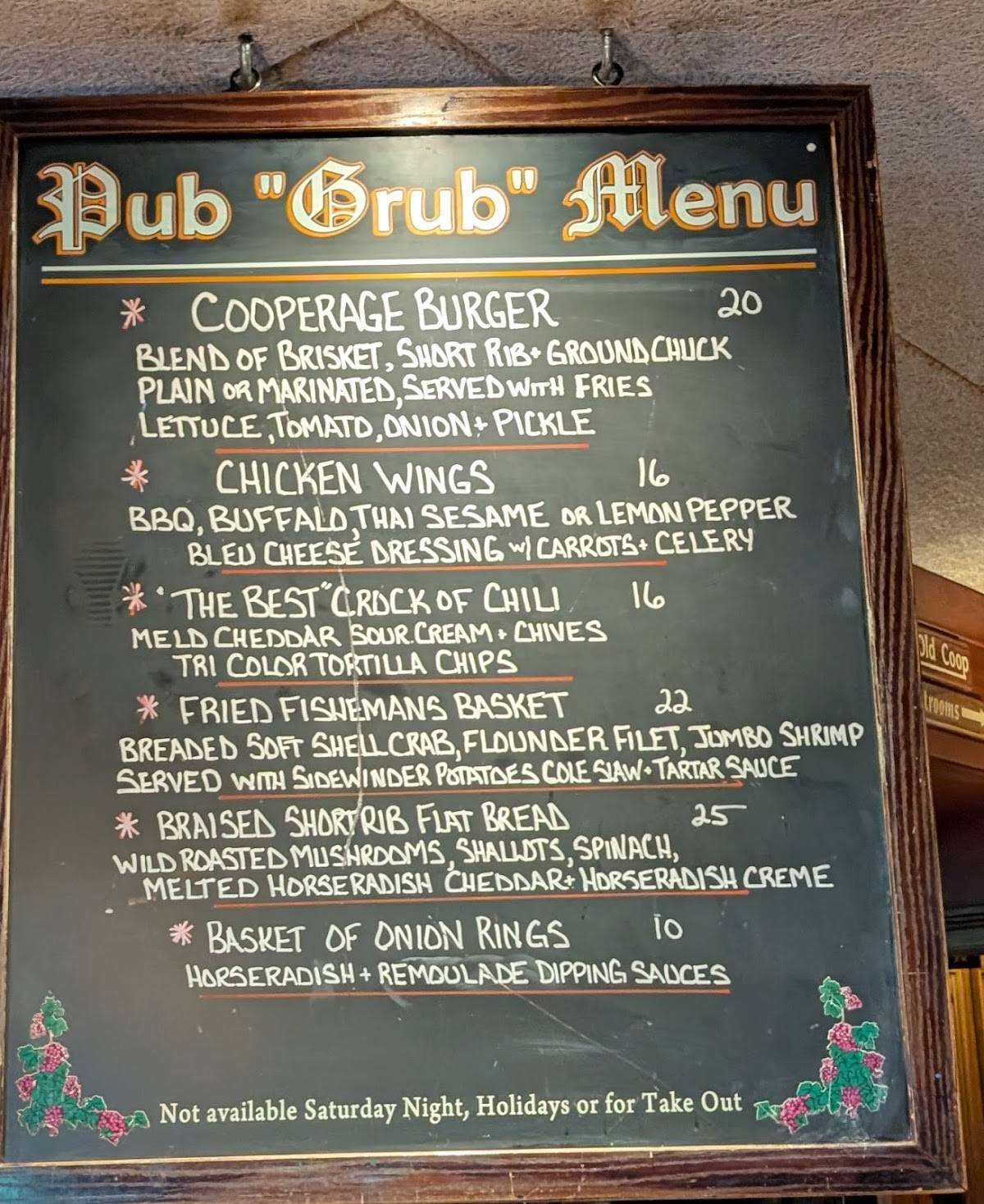 Menu at Cooperage Inn restaurant, Baiting Hollow