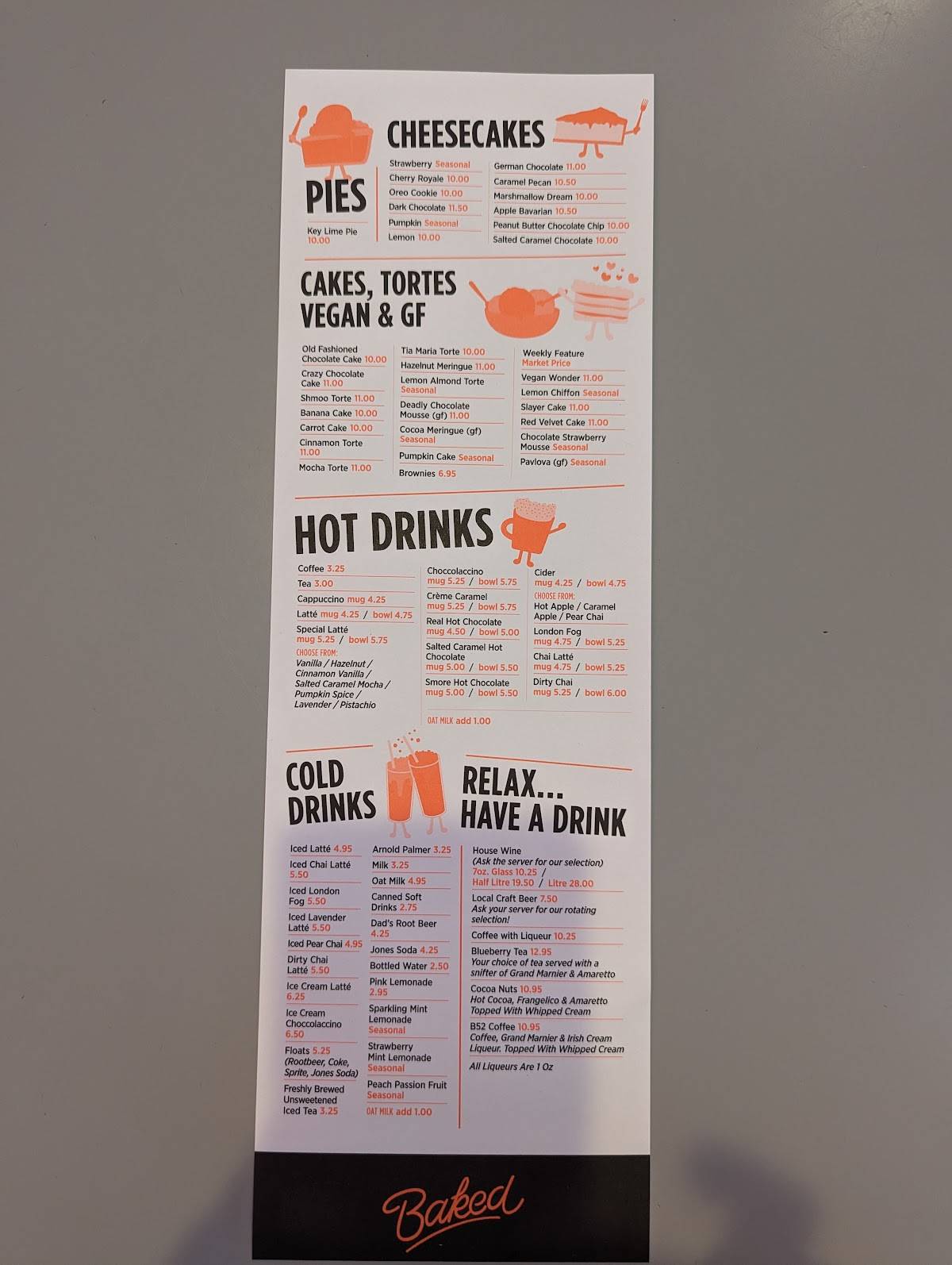 Menu au Baked Expectations desserts, Winnipeg