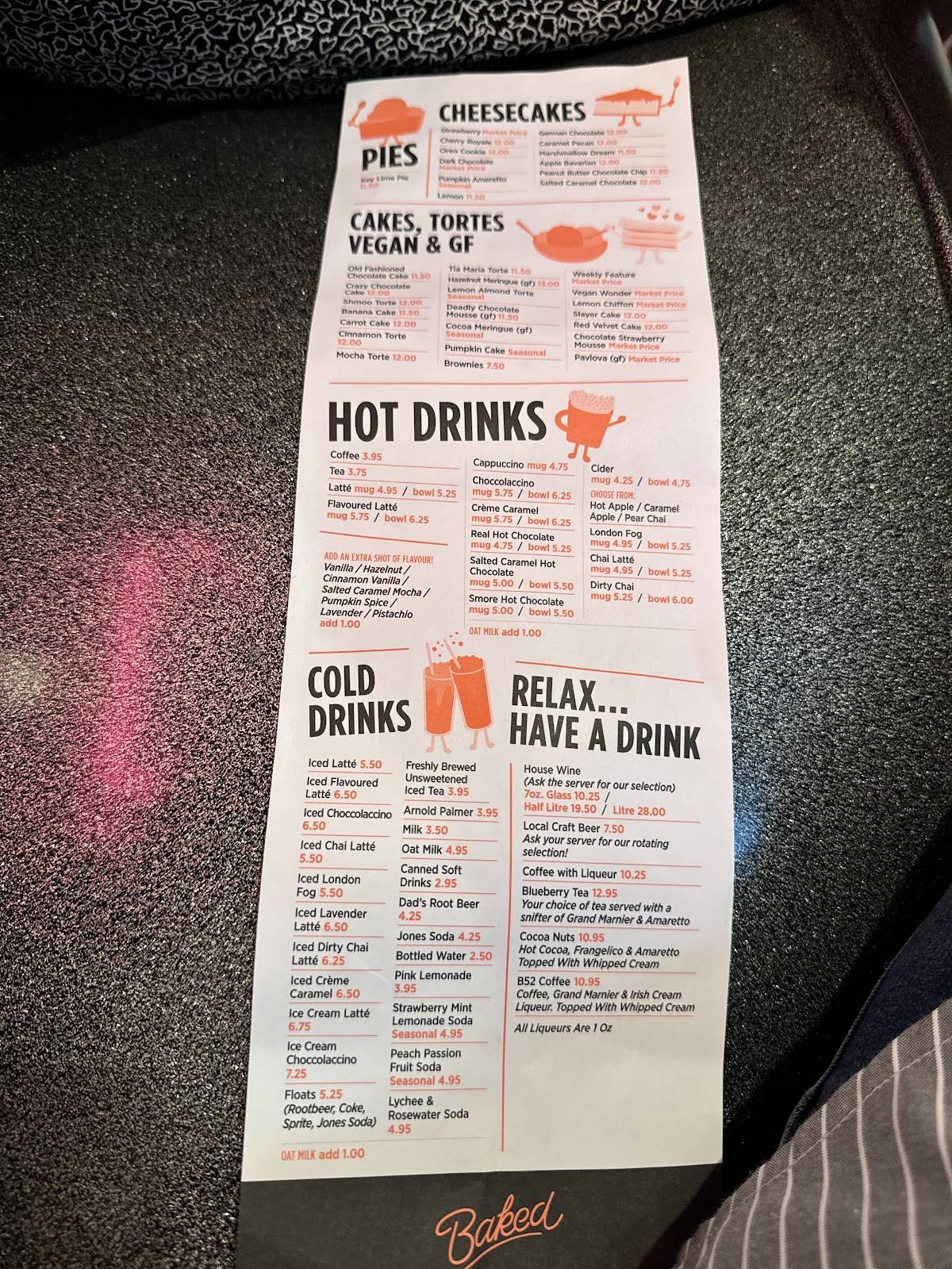 Menu at Baked Expectations desserts, Winnipeg