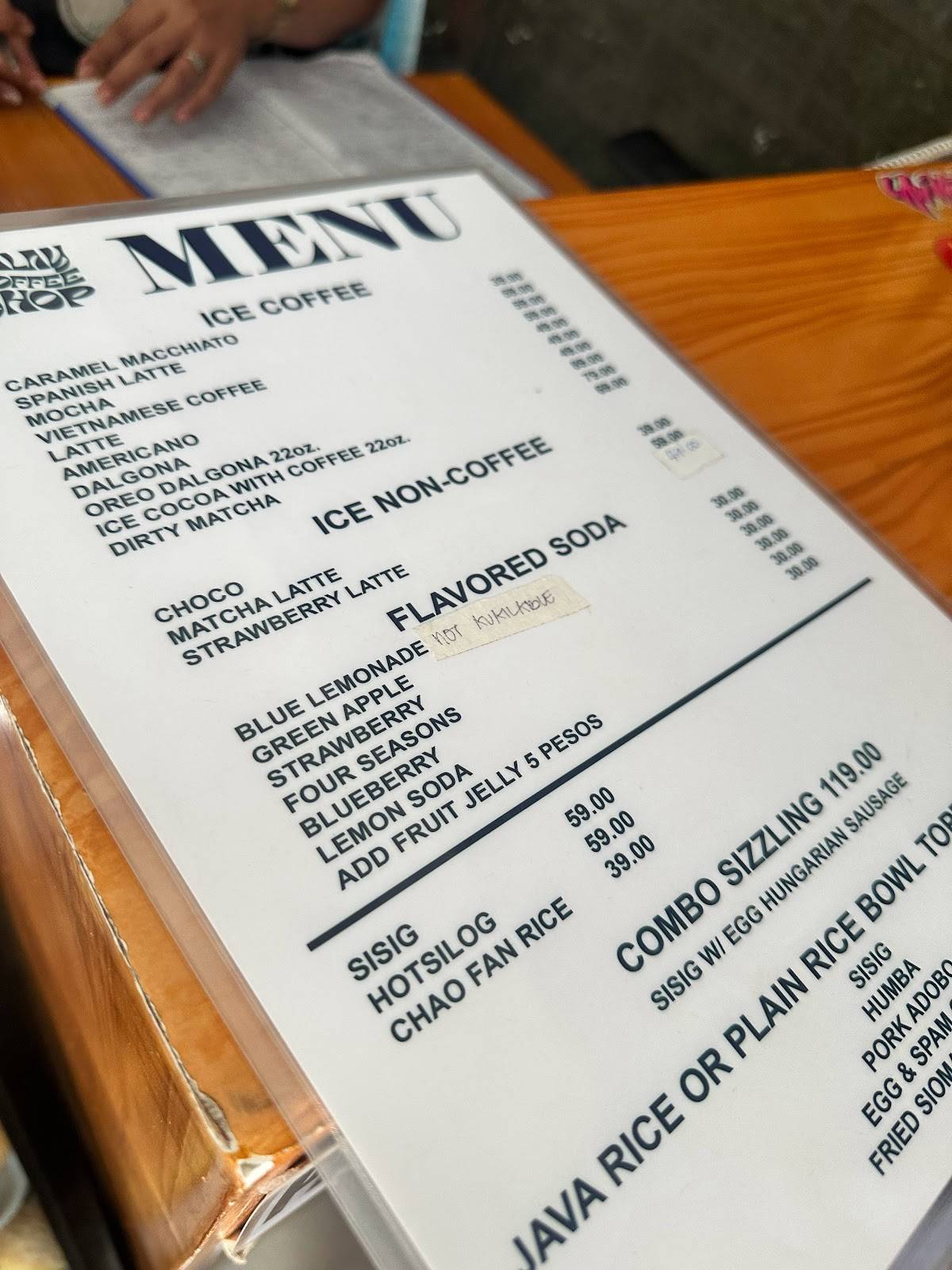 Menu at Balay Coffee Shop (BCS) cafe, Dapitan City