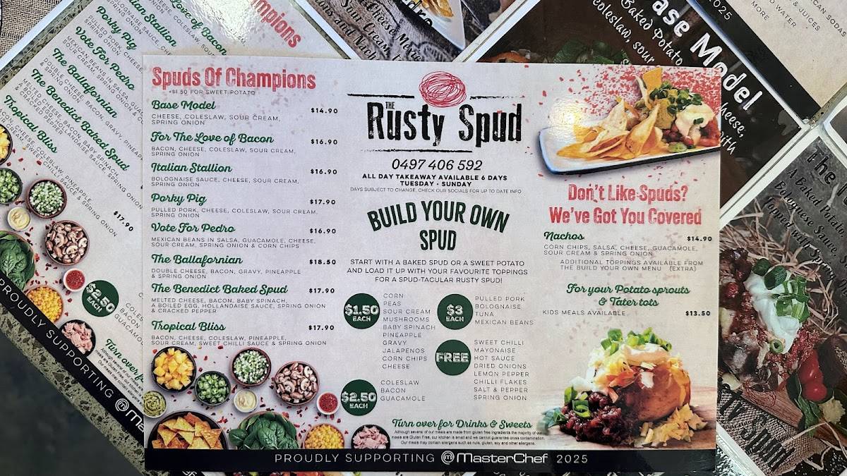 Menu at The Rusty Spud restaurant, Ballarat Central