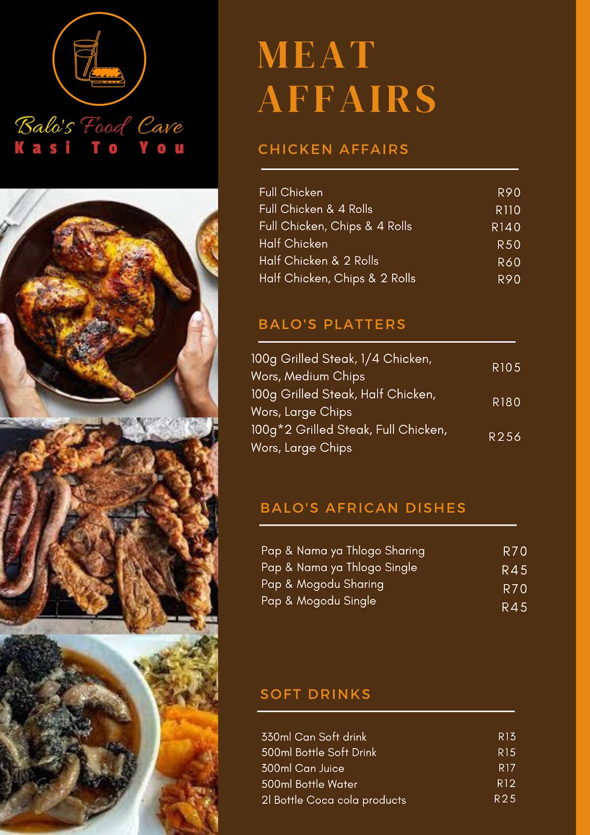 Menu at Balo's Food Cave restaurant, Centurion