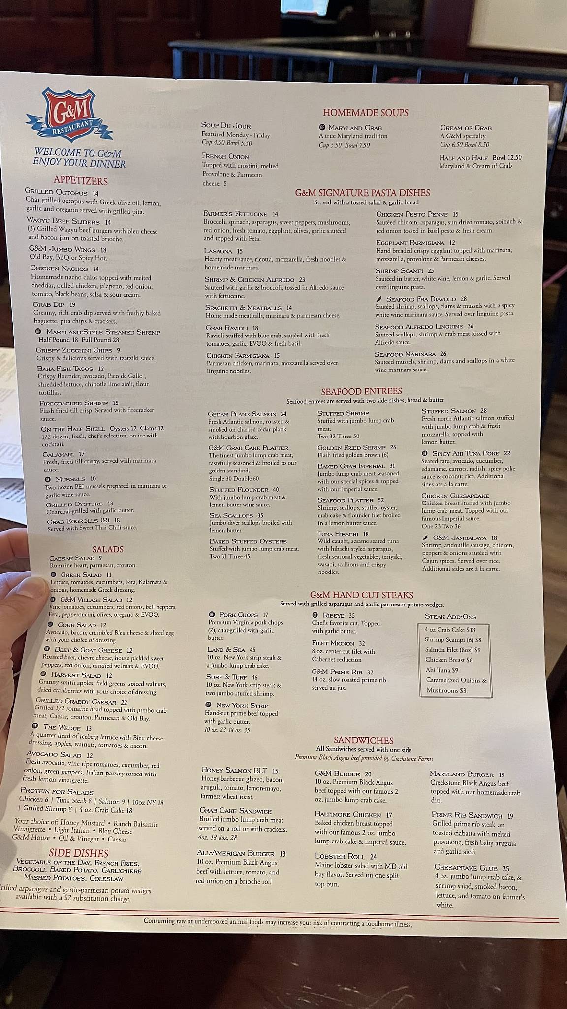 Menu at G & M Restaurant, Linthicum Heights, 804 N Hammonds Ferry Rd