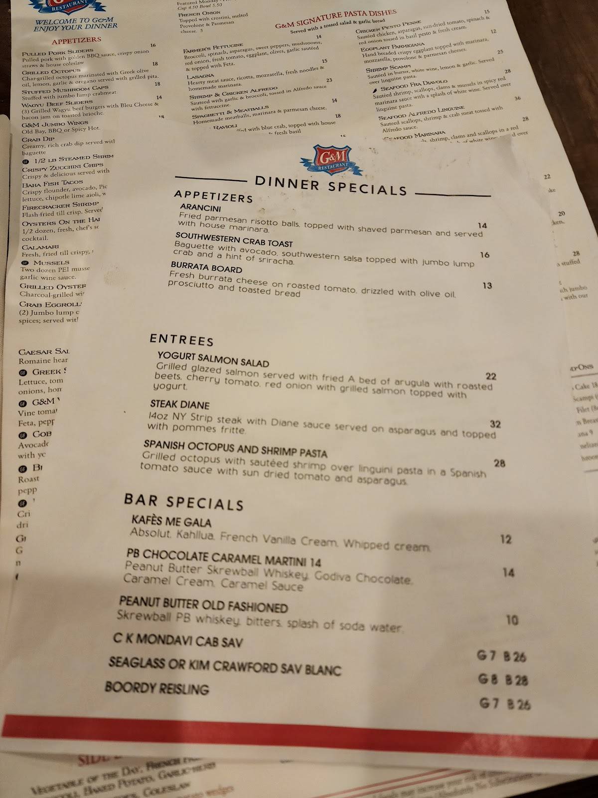 Menu at G & M Restaurant, Linthicum Heights, 804 N Hammonds Ferry Rd