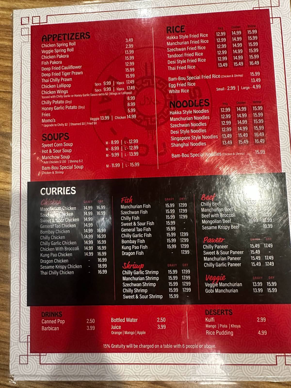 Menu au Bam-Bou House restaurant, Mississauga