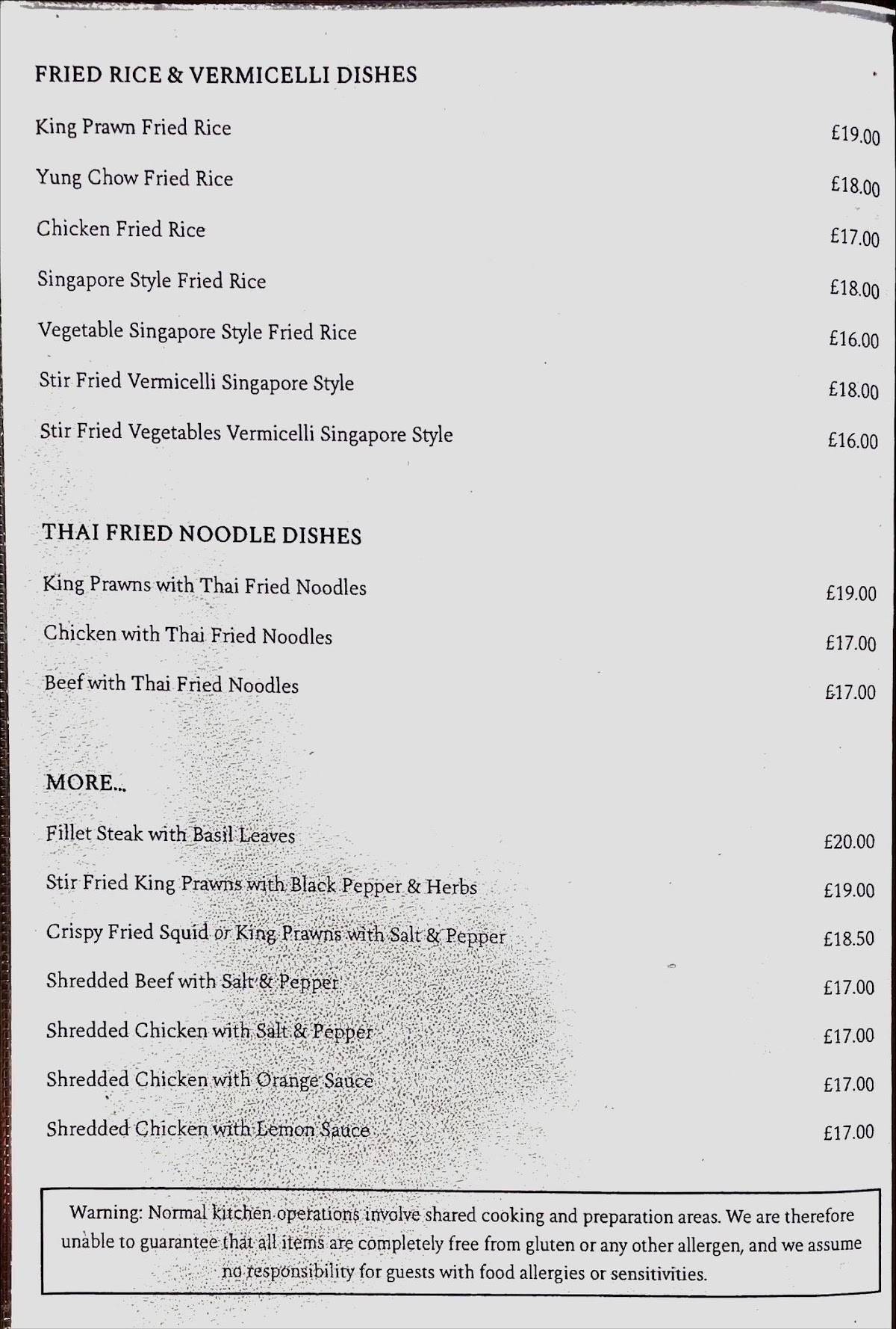 Menu at Bamboo Chinese & Thai Restaurant, Cockermouth
