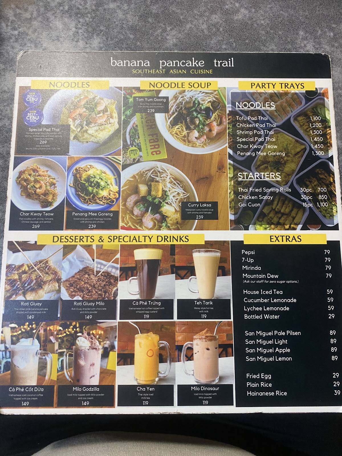 Menu at Banana Pancake Trail restaurant, Cebu City, 9-3 N Escario St