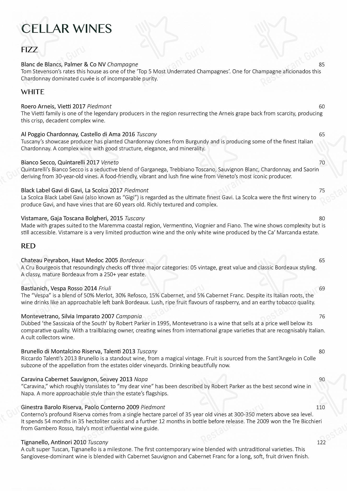 Menu at Bancone Covent Garden restaurant, London, 39 William IV St