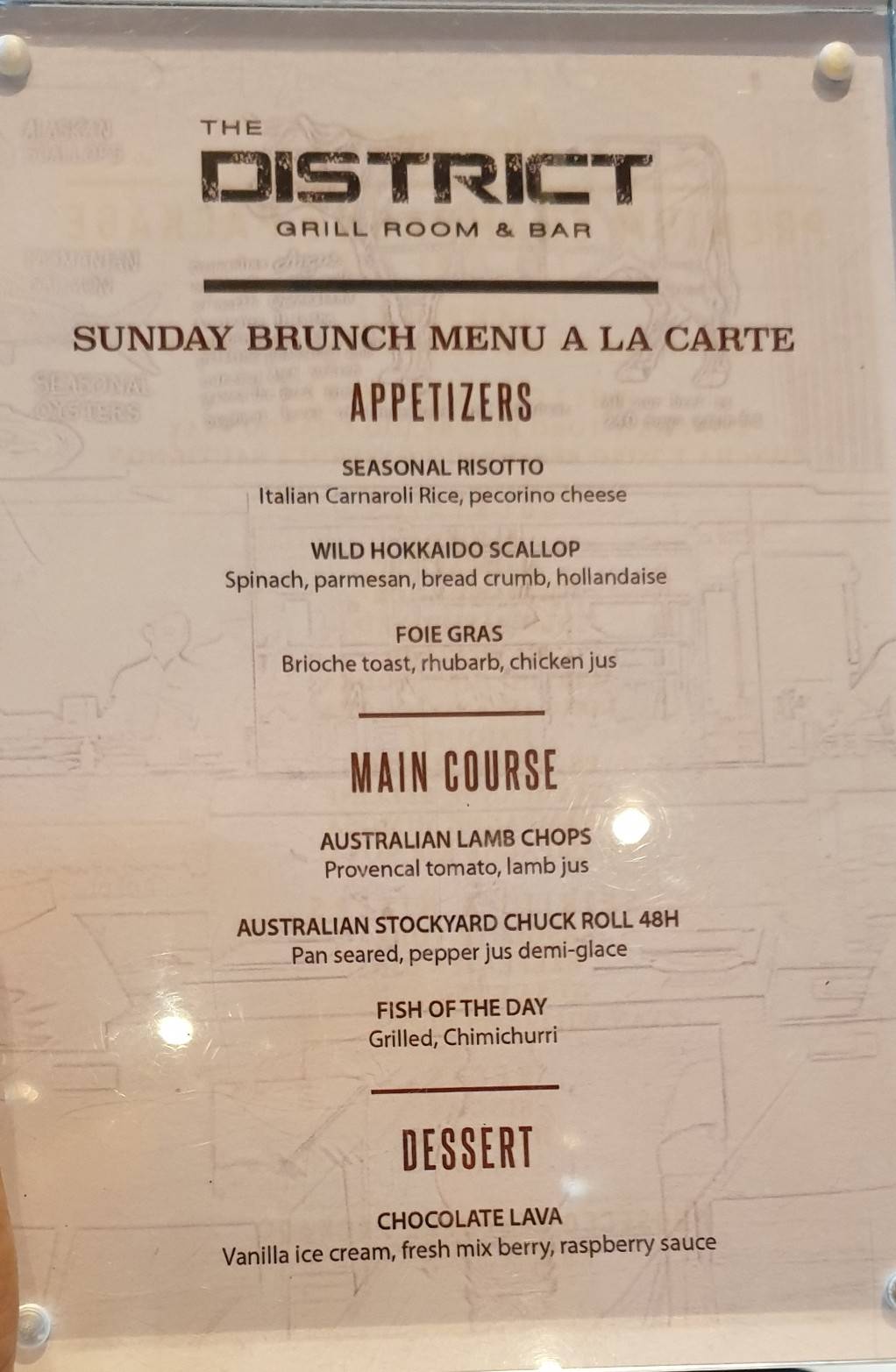 Menu at The District Grill Room & Bar, Bangkok