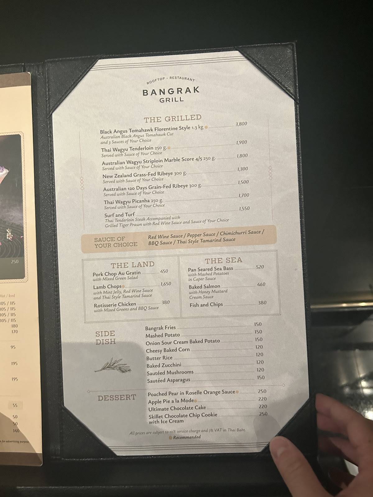 Menu at Bangrak Grill steakhouse, Bangkok
