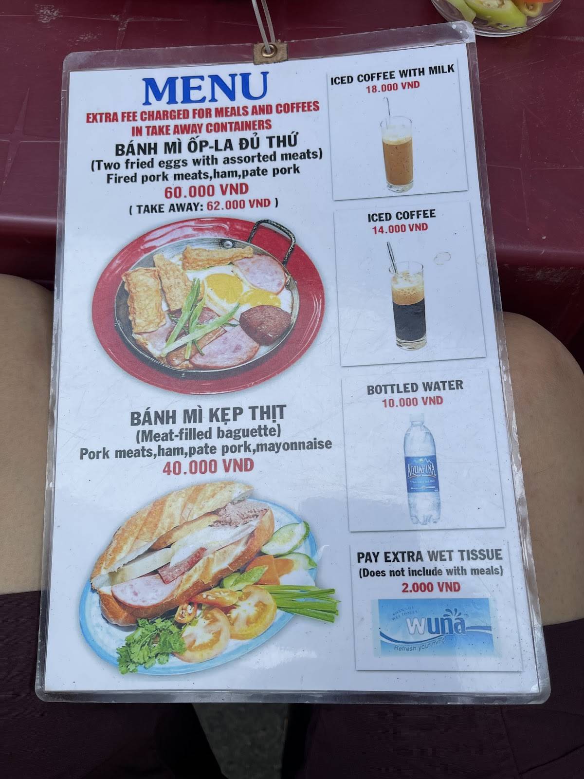 Menu at Bánh Mì Hòa Mã restaurant, Ho Chi Minh City