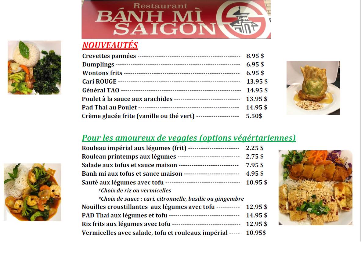 Menu au Banh Mi Saigon Jarry restaurant, Montréal, 696 Rue Jarry E