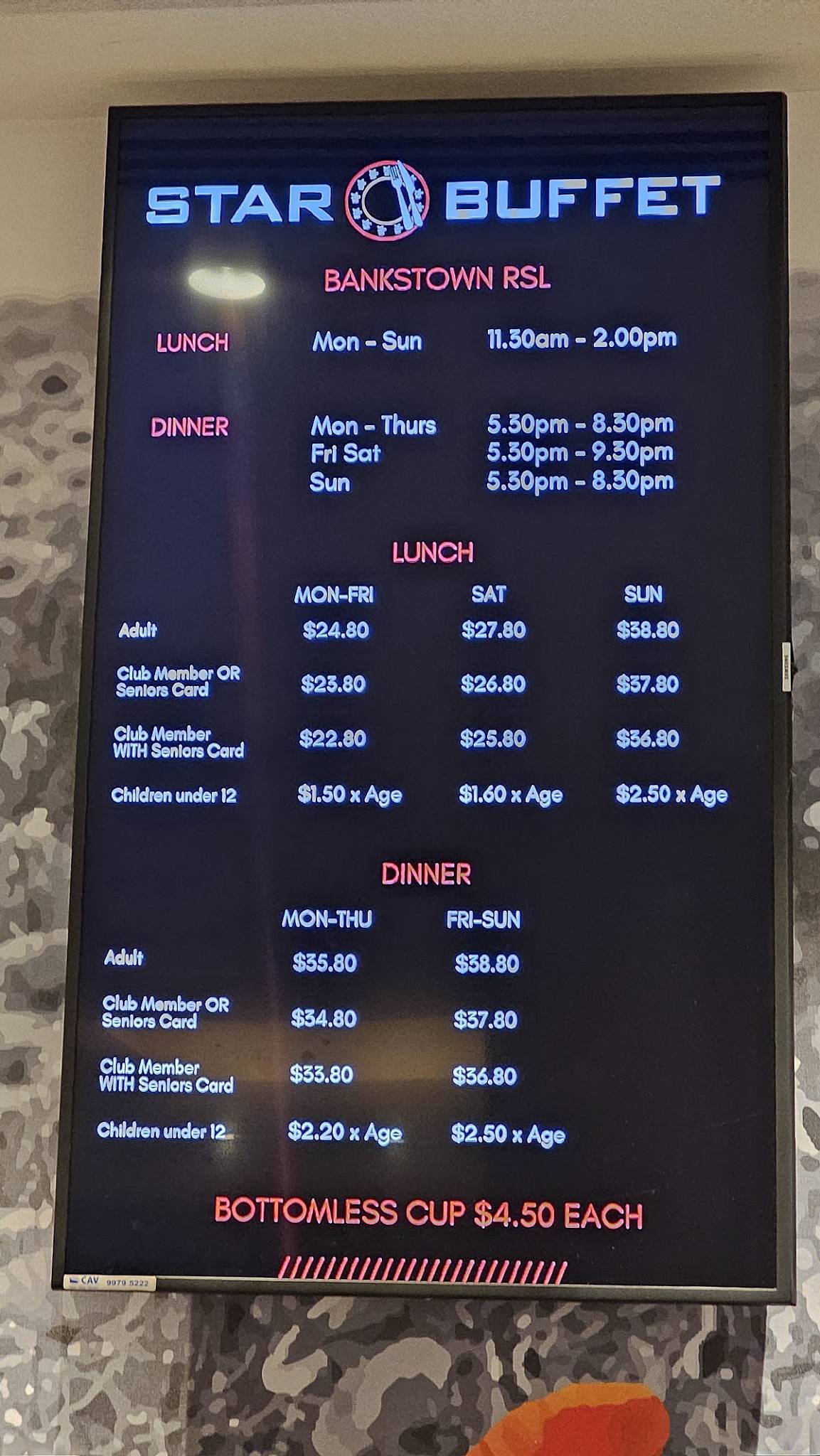 Menu at Bankstown Star Buffet restaurant, Bankstown, 1 Meredith St