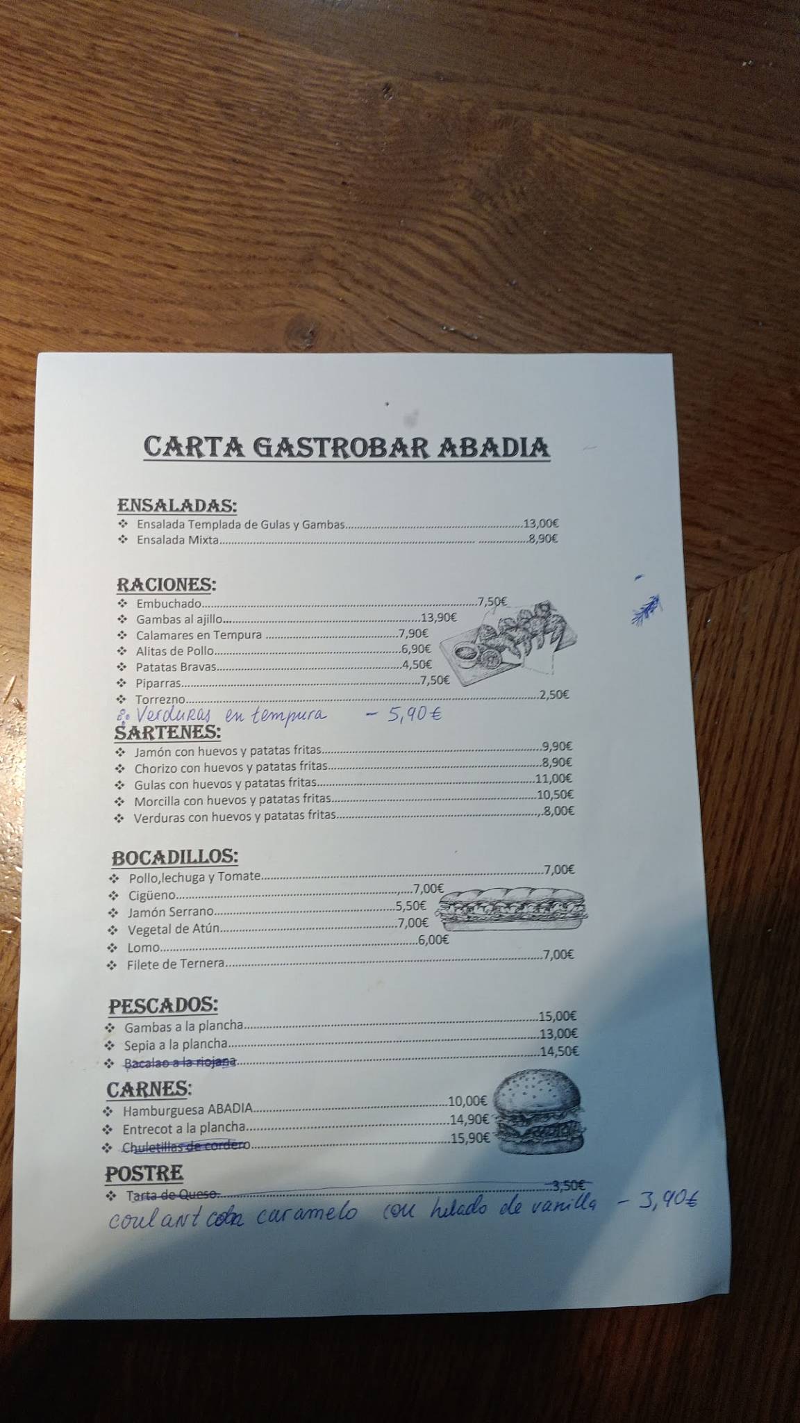 Carta de Bar Abadia briones, Briones