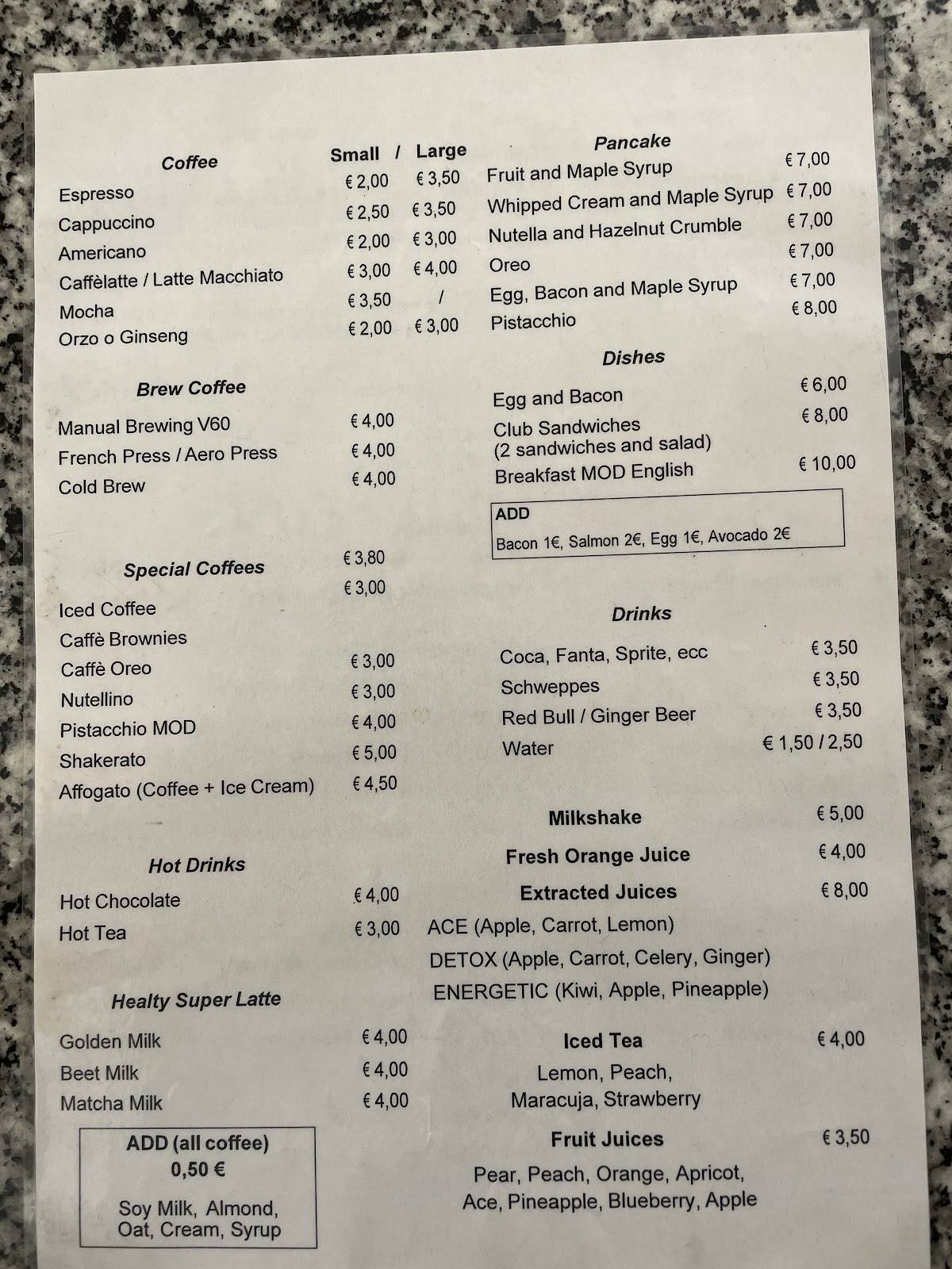 Menu da Bar moderno snc, Pisa