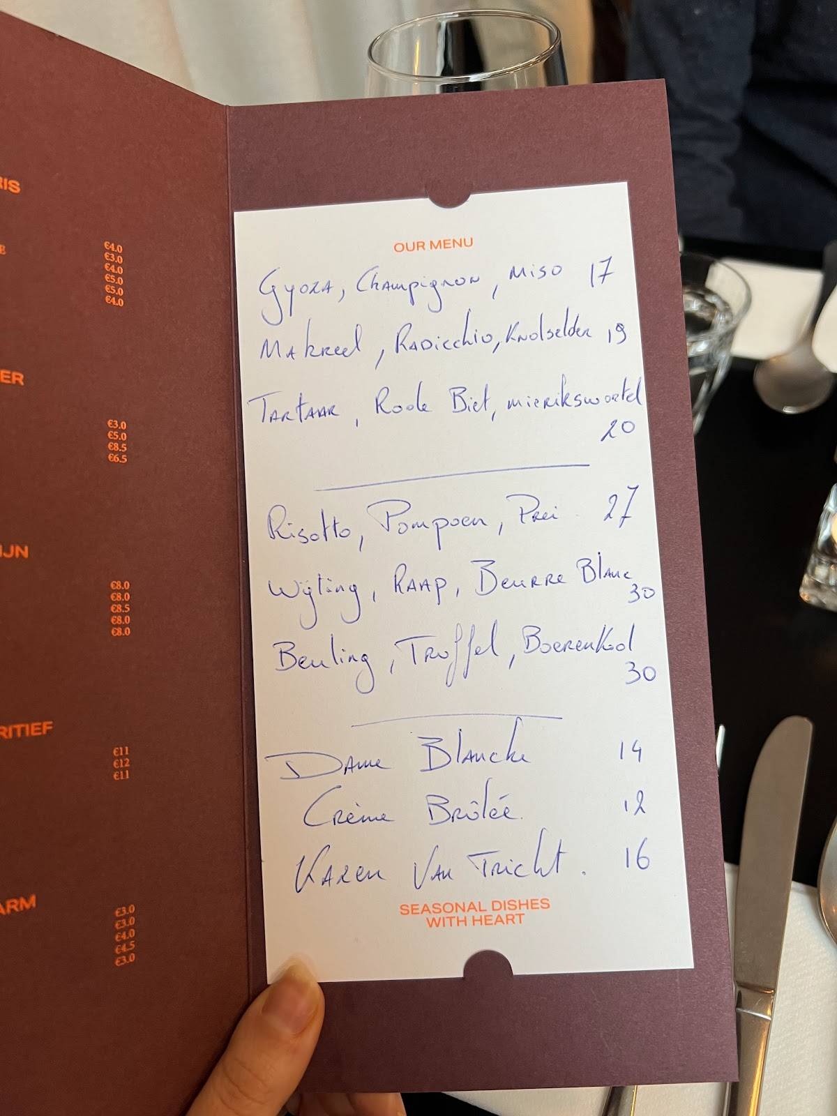 Menu at Bar Pêche, Antwerp
