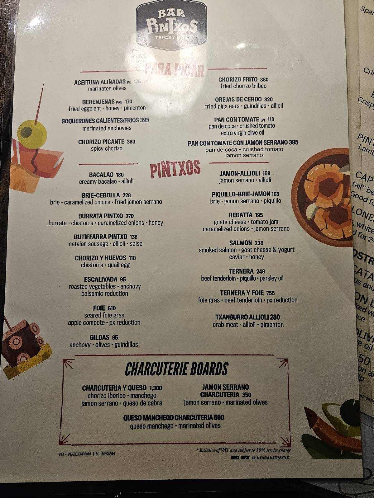 Menu at Bar Pintxos BGC, Taguig, Fairways Tower