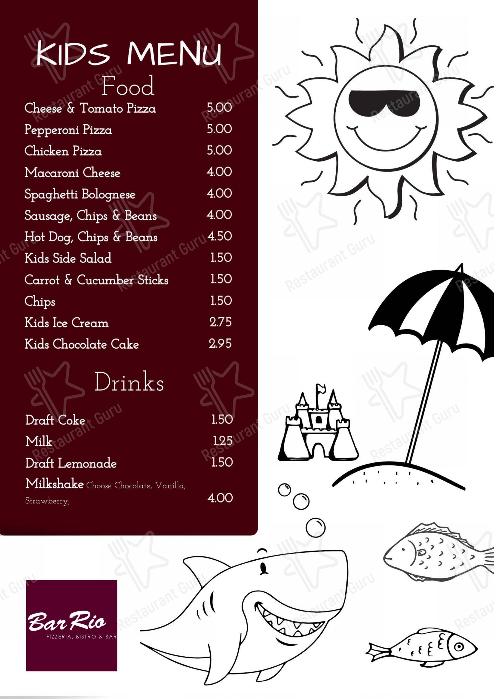 Menu at Bar Rio @ The Columba Hotel, Oban