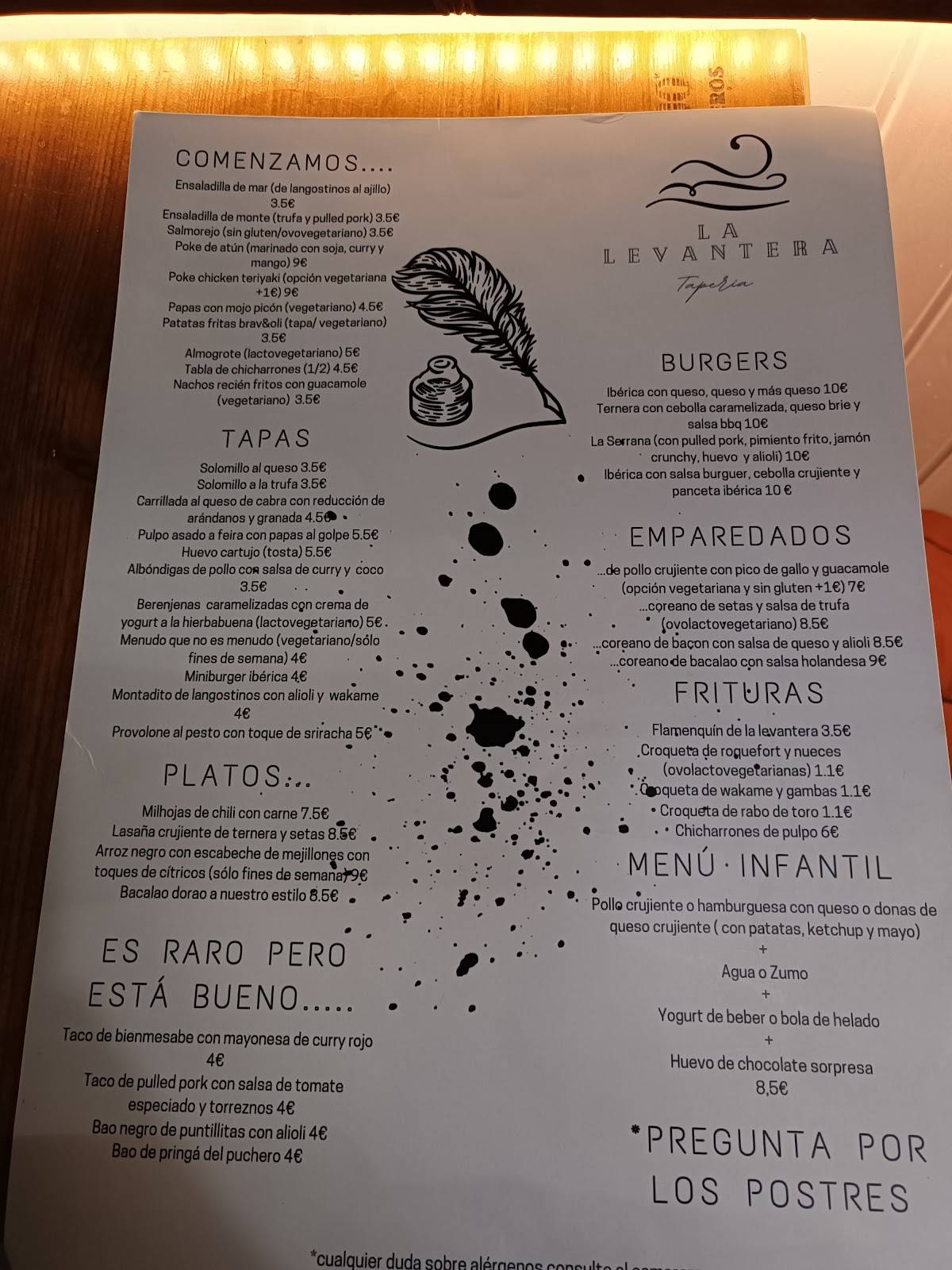 Carta de Bar restaurante La Levantera tapería, San Fernando